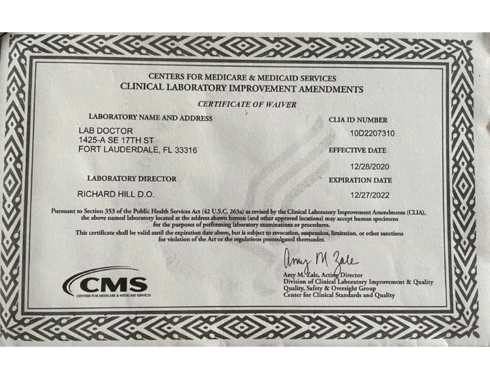 CLIA CERTIFICATE – Lab Doctor