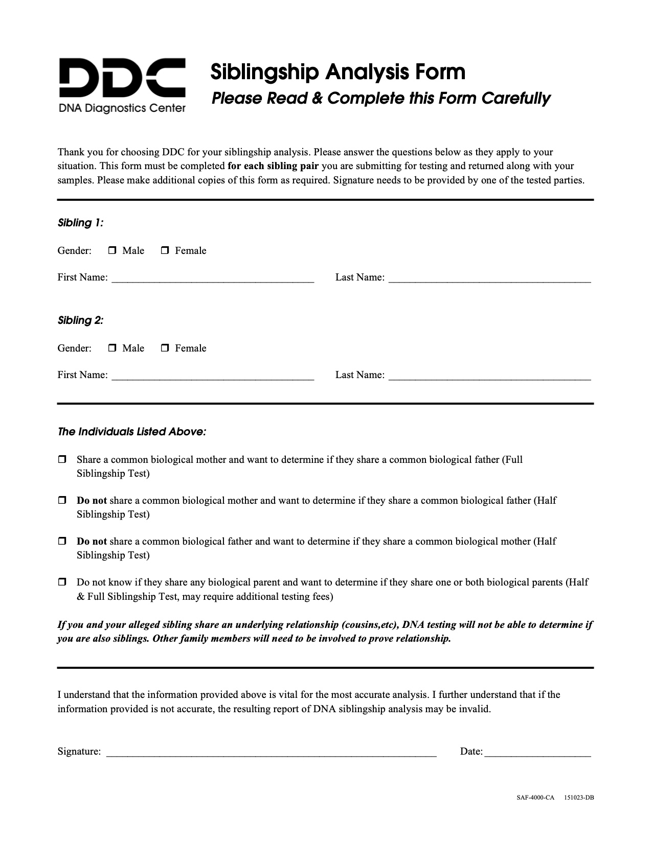 Siblingship Analysis Form – Lab Doctor